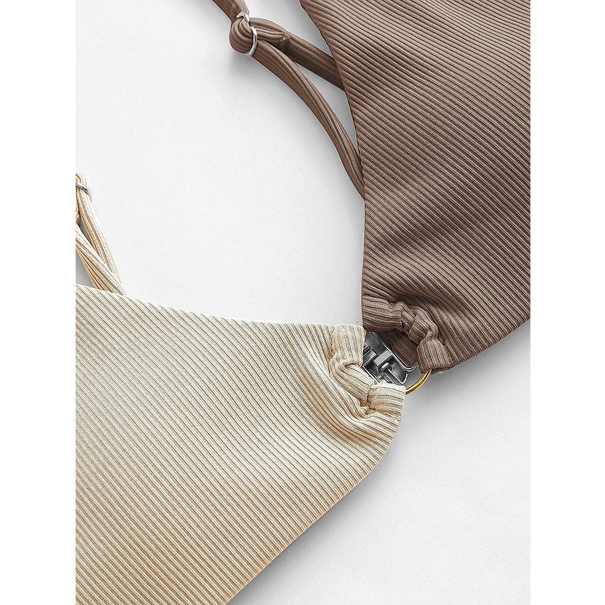 ZAFUL Women's Ribbed O-Ring String Bikini Swimsuit Cheeky Thong Swimwear Two Pieces Bathing Suit