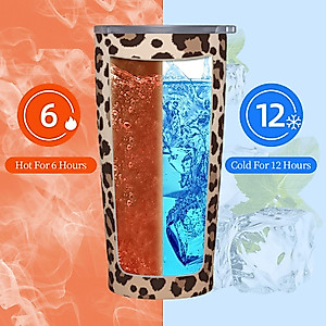 CHASOEA Leopard Tumbler 20oz Leopard Stainless Steel Insulated Tumblers with Lid and Straw Brown Travel Coffee Mug Tea Wine Cups Water Bottle Leopard Gifts for Women Leopard Lover