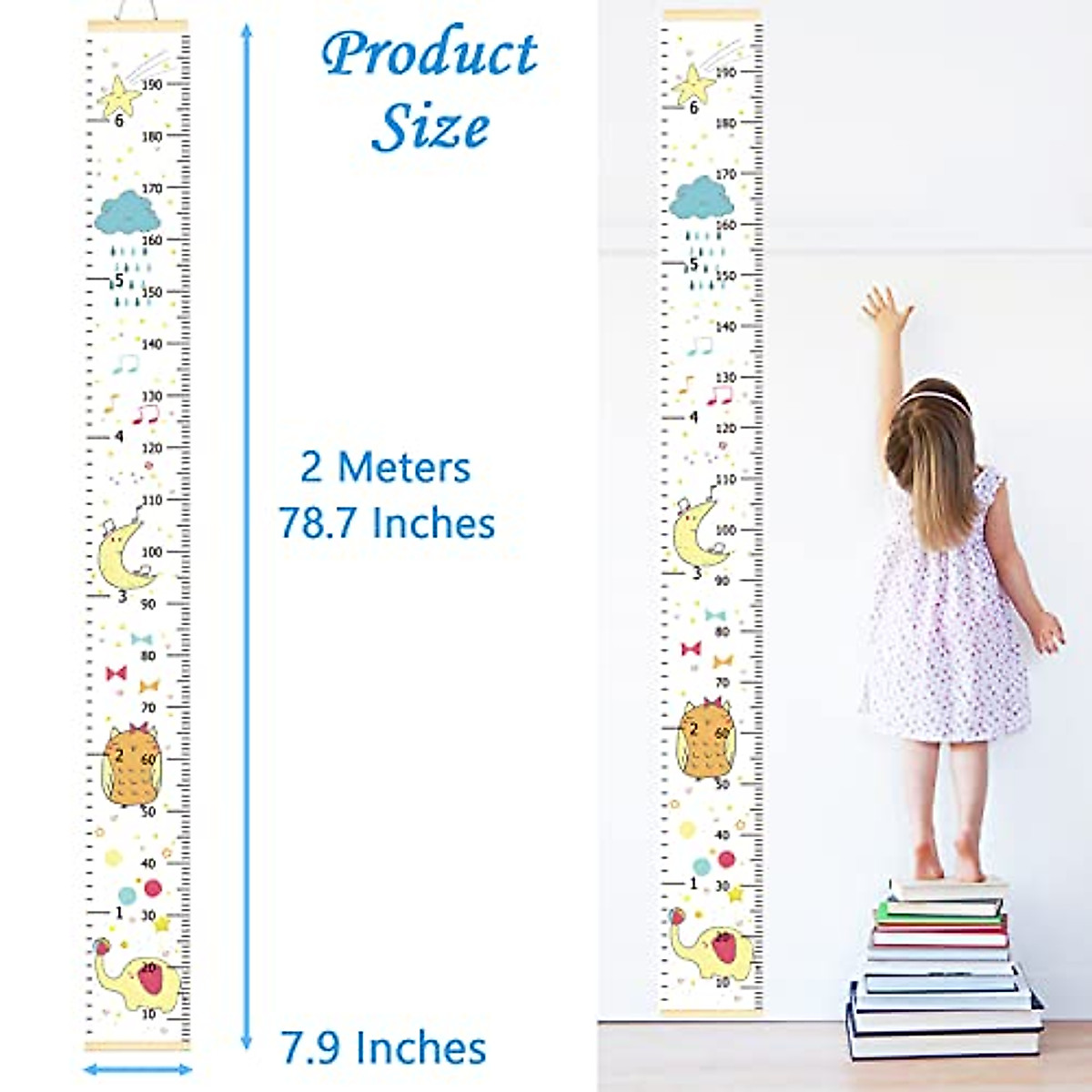 Removable Height Chart for Kids,Animal Hanging Measuring Chart Ruler for Grandkids Height as Gifts,Nursey Decoration,Cute Canvas Measurement for Home