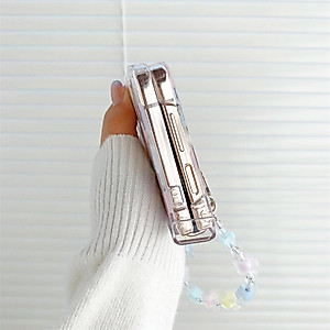 HANASE Cute Beads Pendant Flower Painting Hinge Phone Case for Samsung Galaxy Z Flip 4 3 Z Flip3 Flip4 5G Clear Hard Protective Cover,Z5,for Z Flip 4