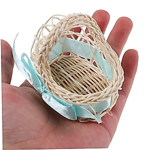 Mikinona 12pcs Small Basket with Handle Wedding Favor Basket Baskets Girl Basket Dollhouse Woven Stroller Rustic Basket Easter Basket Wedding Decor Basket Rattan