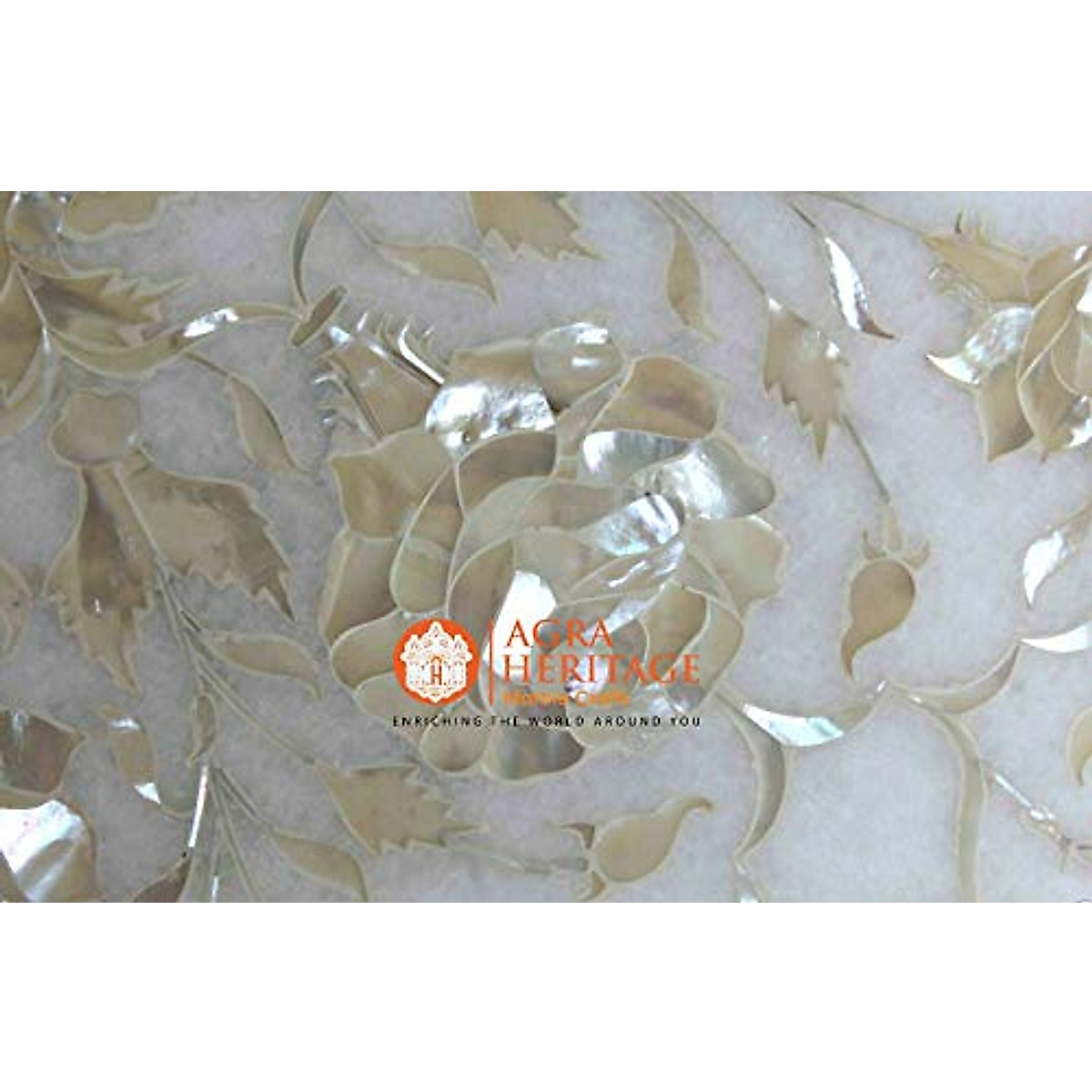 White Marble Mother of Pearl Precious Inlay Stone Dining Table Top Hallway Furniture Decor | 72"x36" Inches