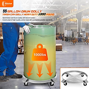 𝟓𝟓 𝐆𝐚𝐥𝐥𝐨𝐧 𝐃𝐫𝐮𝐦 𝐃𝐨𝐥𝐥𝐲, Heavy Duty Drum Dolly 1000 Pound, Barrel Dolly for 55 Gallon Drum with Swivel Casters Wheel Steel Frame Dolly Non Tipping Hand Truck Capacity Dollies