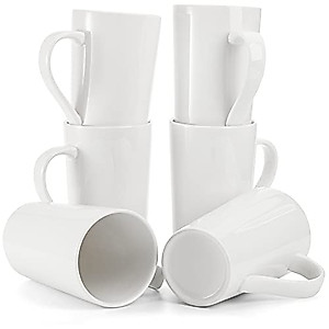 Jucoan 6 Pack 16oz Blank Porcelain Mug, Pure White Ceramic Coffee Mug Tea Cup with Large Handle, Large Sized Restaurant Ceramic Mugs for Tea Latte Cappuccino Milk Cocoa