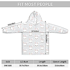 FeHuew Women Cute Bunny Cartoon Rabbits Blanket Hoodie Oversized Pullover Giant Fleece Sweatshirt with Large Front Pocket Comfy for Adults Men Women,One Size Fits All