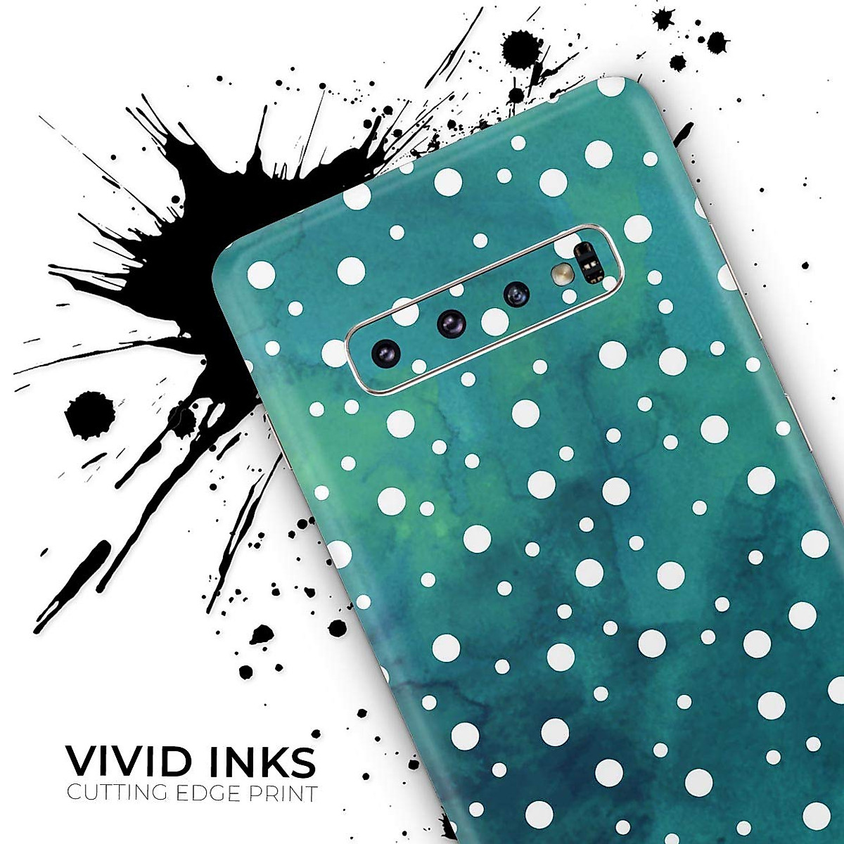 DesignSkinz Green and White Watercolor Polka Dots Protective Vinyl Decal Wrap Skin Cover Compatible with The Samsung Galaxy S20 (Screen Trim & Back Glass Skin)