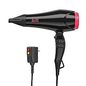 BERTA 1875W Professional Salon Hair Dryer Negative Ionic Blow Dryer, 2 Speed 3 Heat Settings Cool Button with AC Motor, Concentrator Nozzle & Diffuser