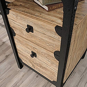 Sauder Steel River L-Shaped Desk, L: 59.84" x W: 57.32" x H: 29.53", Milled Mesquite Finish