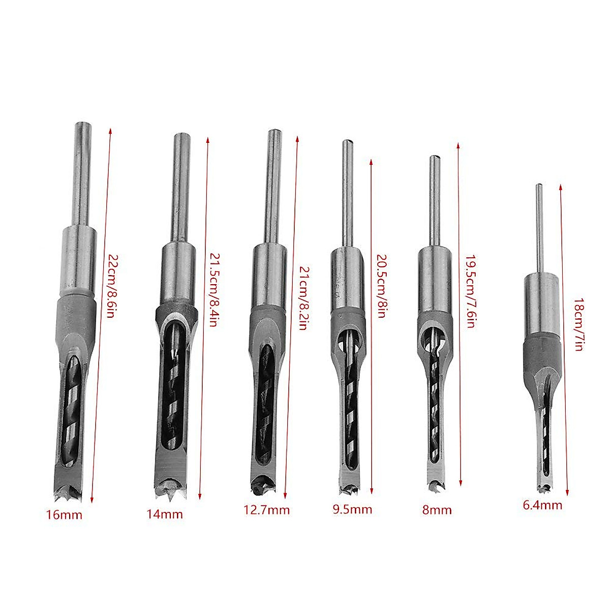 Hole Drill Bits, 6Pcs Steel Woodworking Hole Saw Mortising Chisel Mortiser Drill Bit Tool Set for Woodworker Carpenter DIY Wood Working, 1/4, 5/16, 3/8, 1/2, 9/16, 5/8-Inch