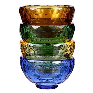 IMIKEYA 4pcs Tibetan Buddhist Water Offering Bowl Crystal Holy Water Bowl Religion Container Glass Buddha Cup Mini Votive Tealight Holder for Yoga Meditation Altar Buddhist