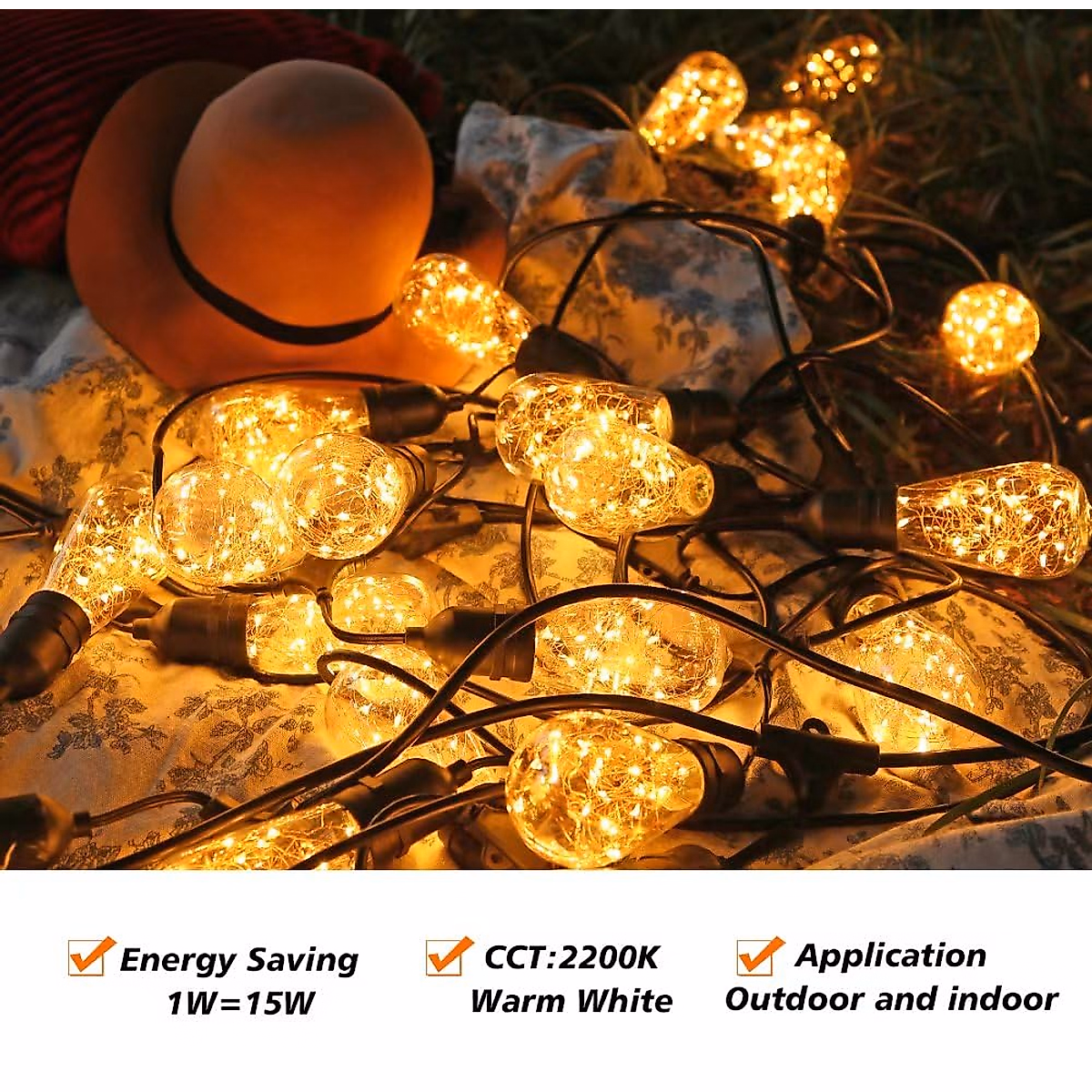 Led Fairy bulbs, String light bulbs.ST19 Starlight Decorative Bulbs Replacement Incandescent lamp for Patio, Garden,Batheroom,Bedroom,Warm White 2200K,70LM,E26 Base,120V/AC,Not solar energy(4PACK)