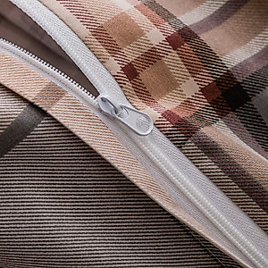 SUSYBAO Brown Plaid Duvet Cover King 100% Cotton Tan Tartan Duvet Cover 3 Pieces Set 1 Rustic Khaki Striped Duvet Cover with Zipper Ties 2 Pillowcases Luxury Soft Farmhouse Gingham Bedding Set