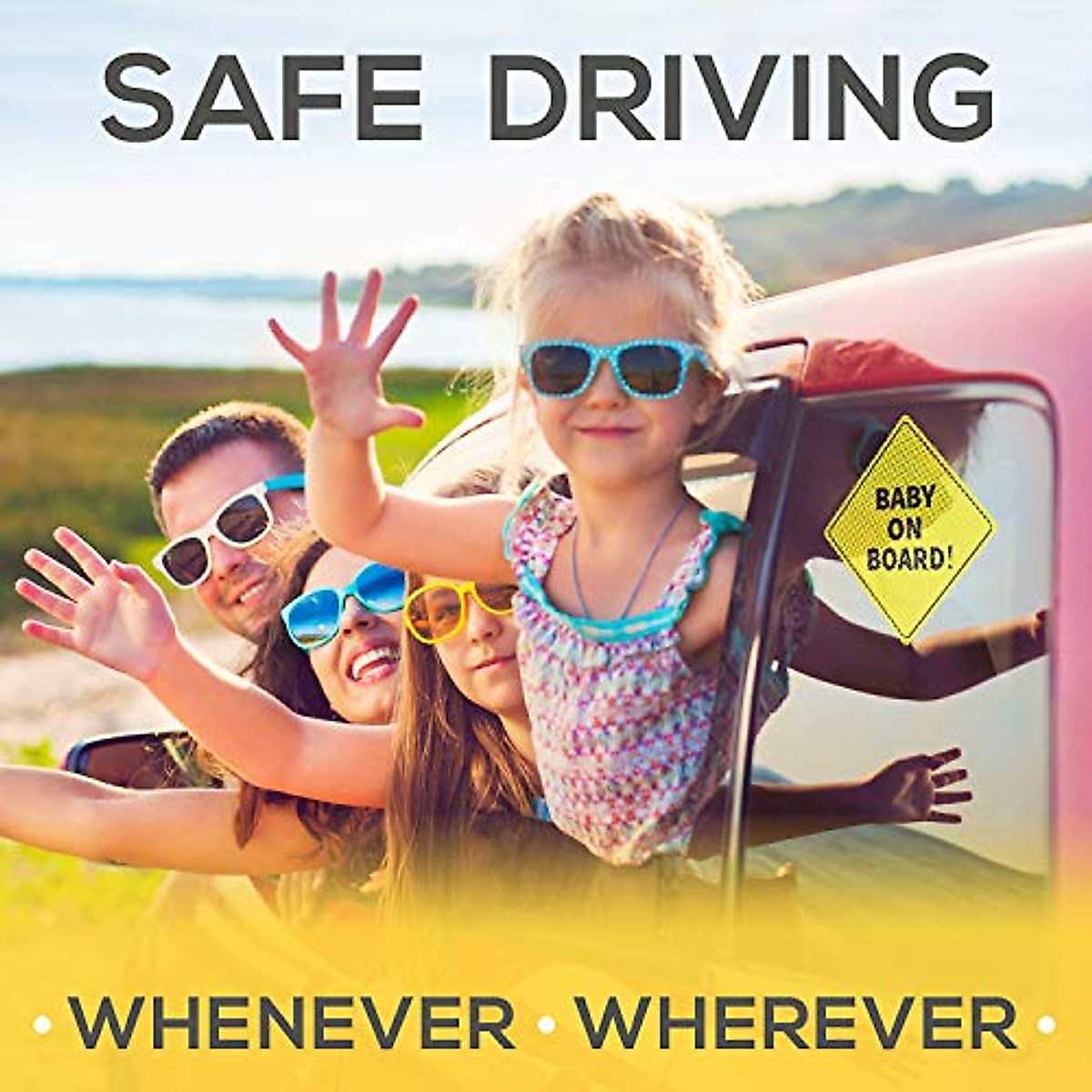 ASSURED SIGNS Baby On Board Sticker Sign - Essential for Cars - 2 Pack, 5" by 5" - Bright Yellow and SEE-THROUGH when Reversing - Best Safety Signs - Non-Magnetic Sticker - Durable and Strong Adhesive