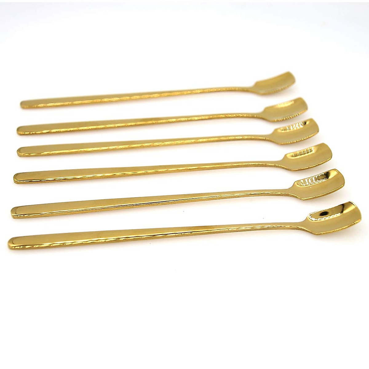 6 PCs Stainless Steel Mixing Spoon with Gold Finish - Stirrer Spoon with Shovel-Shaped Head for Coffee, Ice Tea, Soft Drink, Cocktail, Length 6-1/32-Inch (15.3 cm)