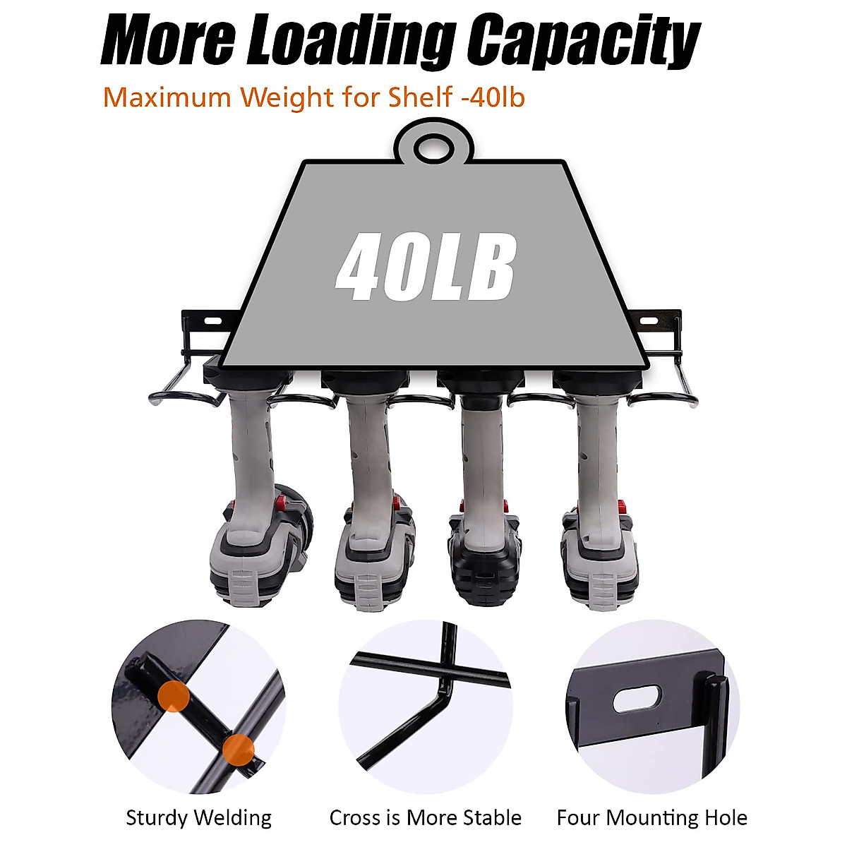 WellMall Power Tool Organizer Holder - Wall Mount Style for Power Tool Drill as Heavy Duty Tool Shelf & Tool Rack with Compact Design, Great as Tool Utility Shelves (2 Pack)