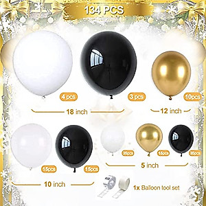 VIVID TREE Black and White Gold Balloons Arch Garland Kit,Party Birthday Balloons Decoration Set for Bridal,Baby Shower, Wedding, Birthday, Graduation, Anniversary Party