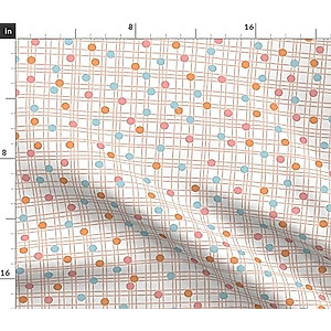 Spoonflower Fabric - Plaid Polka Dots Polkadot Grid Lines Pink White Orange Blue Stripes Printed on Cotton Poplin Fabric by The Yard - Sewing Shirting Quilting Dresses Apparel Crafts