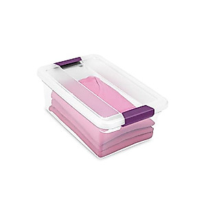 Sterilite 17531712 15 Quart/14 Liter ClearView Latch Box, Clear with Sweet Plum Latches, 12-Pack