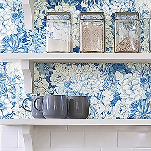 NuWallpaper NUS3833 Indigo Empress Garden Peel & Stick Wallpaper, Blue