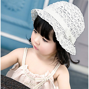jerague Kids Toddler Baby Straw Sun Hat with Bowknot White Floppy Summer Beach Protection Hats for Boy Girl (White/Lace, 3-5years)