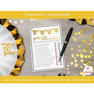 Party Hearty Baby Shower Games for Girl or Boy, 50 pcs Mommy or Daddy Guess Who Game, Fun Activity Cards, Gender Neutral, Baby Shower Ideas