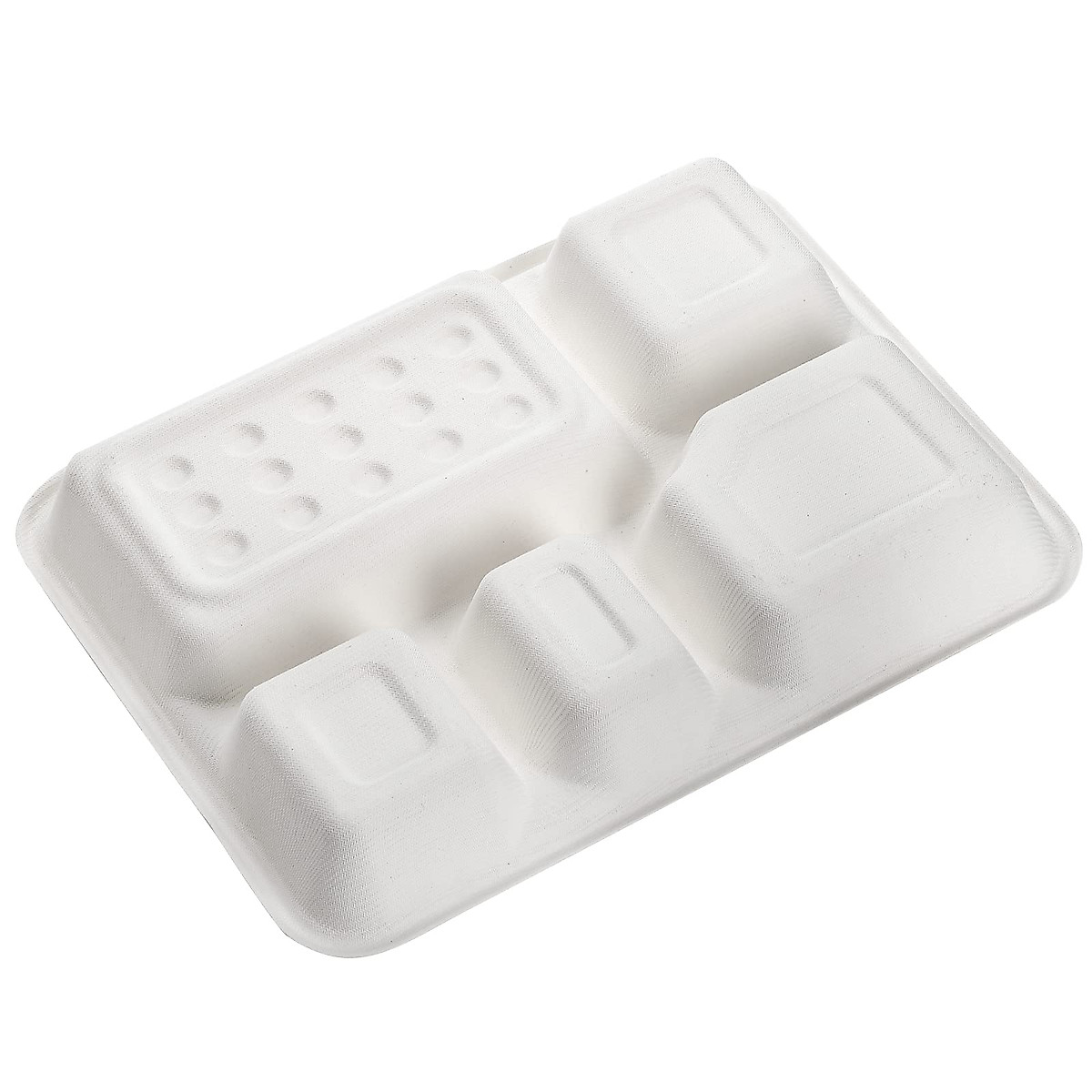 Hacaroa 50 Pack 5-Compartment Compostable Paper Plates, Natural Disposable Bagasse Plates School Lunch Trays, Rectangular Divided Plates for Party, Picnic, Eco-Friendly, Biodegradable, White