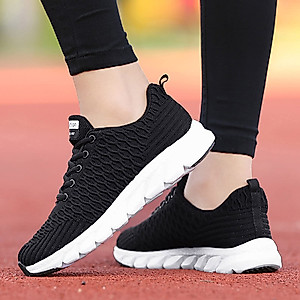 ZiSUGP Womens Running Shoes Chunky Sneakers White Platform Sneakers for Women Flying Woven Sports Shoes Women's Shoes Light Lace Running Shoes(Black,Size9)