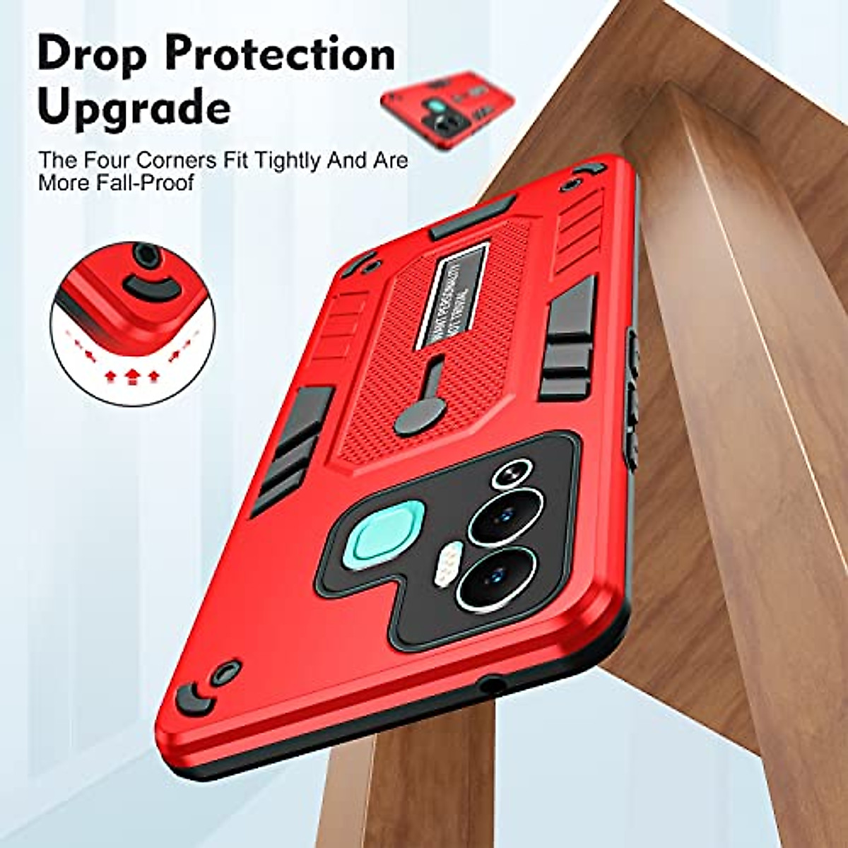 Back Case Cover Case for Infinix Hot 12 Play, for Infinix Hot 12 Play Case Heavy Duty Shock Absorption Full Body Protective Case TPU Rubber and Hard PC Phone Case Cover with Retractable hand strap Cas