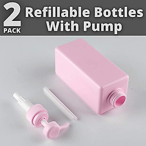 Refillable Pump Bottles 22oz/650ml Plastic Pump Bottles (Pink) - Set of 2 Empty Pump Bottles for Lotions and Creams - Plastic Pump Bottles for Hand Sanitizer, Soap, Shampoo, Conditioner and More