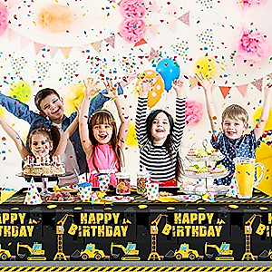 Construction Happy Birthday Tablecloth Dump Truck Birthday Table Covers Tractor Plastic Printed Tablecloth Construction Themed Birthday Party Decoration Supplies for Kid Boy (Black, 3 Sheets)