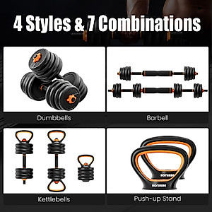 HOFURME Adjustable Dumbbell Set, 77 LBS Free Weights Dumbbells, 4 in 1 Weight Dumbbell, Barbell, Kettlebell and Push-up, Home Gym Fitness Workout Equipment for Men Women