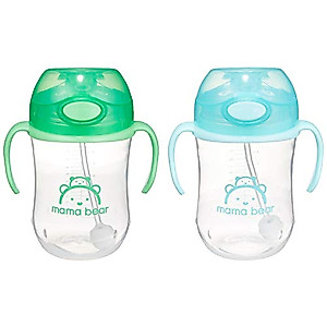 Amazon Brand - Mama Bear Weighted Straw Sippy Cup, Pack of 2, Blue/Green