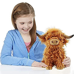 SODWEF Cute Highland Cow Stuffed Animals,10.5 inches Realistic Cow Plush Toy,Highland Cattle Farm Toy Gift for Adults Kids Boys Girls Birthday Plush Gifts (Brown Cow)
