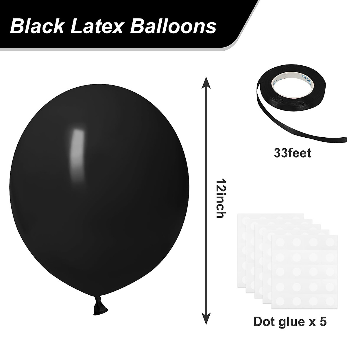 RUBFAC 120pcs Black Balloons 12 Inches Latex Balloons, Matte Black Balloons for Birthday Baby Shower Graduation Anniversary Wedding Party Supplies Garland Arch Decoration