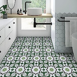 Peel and Stick Floor Tile 12in X 12in Floor Tiles Self Adhesive Vinyl Flooring Green Color for Home Decor and Renovation, 10 pcs