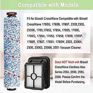 Bvhonwe 8 Pack Replacement Parts Compatible with Bissell CrossWave 1785 2306 Vacuum Cleaner 4 Pack Multi-Surface Brush Roll 1868 4 Pack Vacuum Filter 1866 Compare to Part 1608683 160-8683 1608684
