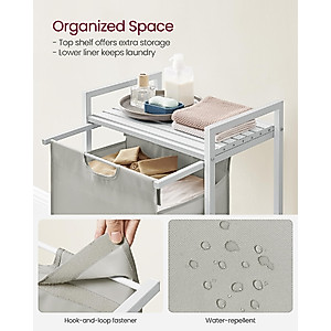 VASAGLE Laundry Hamper, Laundry Basket, Laundry Sorter with A Pull-Out and Removable Bag, Shelf, Metal Frame, 17.2 Gallons (65 L), 19.7 x 13 x 28.4 Inches, White UBLH101W01