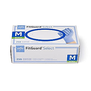 Medline FitGuard Select Powder-Free Nitrile Violet Blue Exam Gloves with Textured Fingertips, Size Medium, Box of 250