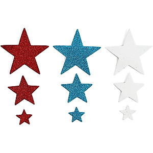 Foam Star Glitter Stickers for 4th of July, Arts and Crafts Supplies (3 Colors, 100 Pack)