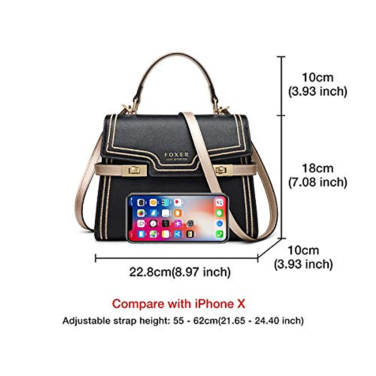 Leather Crossbody Bags for Women, Genuine Leather Ladies Top-handle Bags with Adjustable Shoulder Strap Womens Fashion Designer Purses and Handbags Girls Small Flap Cross Body Messenger Bags (Black)