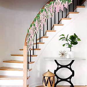 Findosom Wisteria Artificial Flowers Garland, 5Pcs Total 36FT Pink Wisteria Hanging Flowers, Flower Garland Decorations for Home Garden Outdoor Ceremony Wedding Arch Decoration