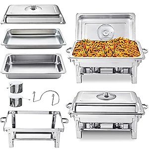 THXSUN 2-Pack 9QT Chafing Dish Buffet Set, Stainless Steel Full Size Chafers and Buffet Warmers Sets, Foldable Chafing Dishes with Pan, Lid, Frame, Fuel Holder for Catering Party Banquet (Upgrade)
