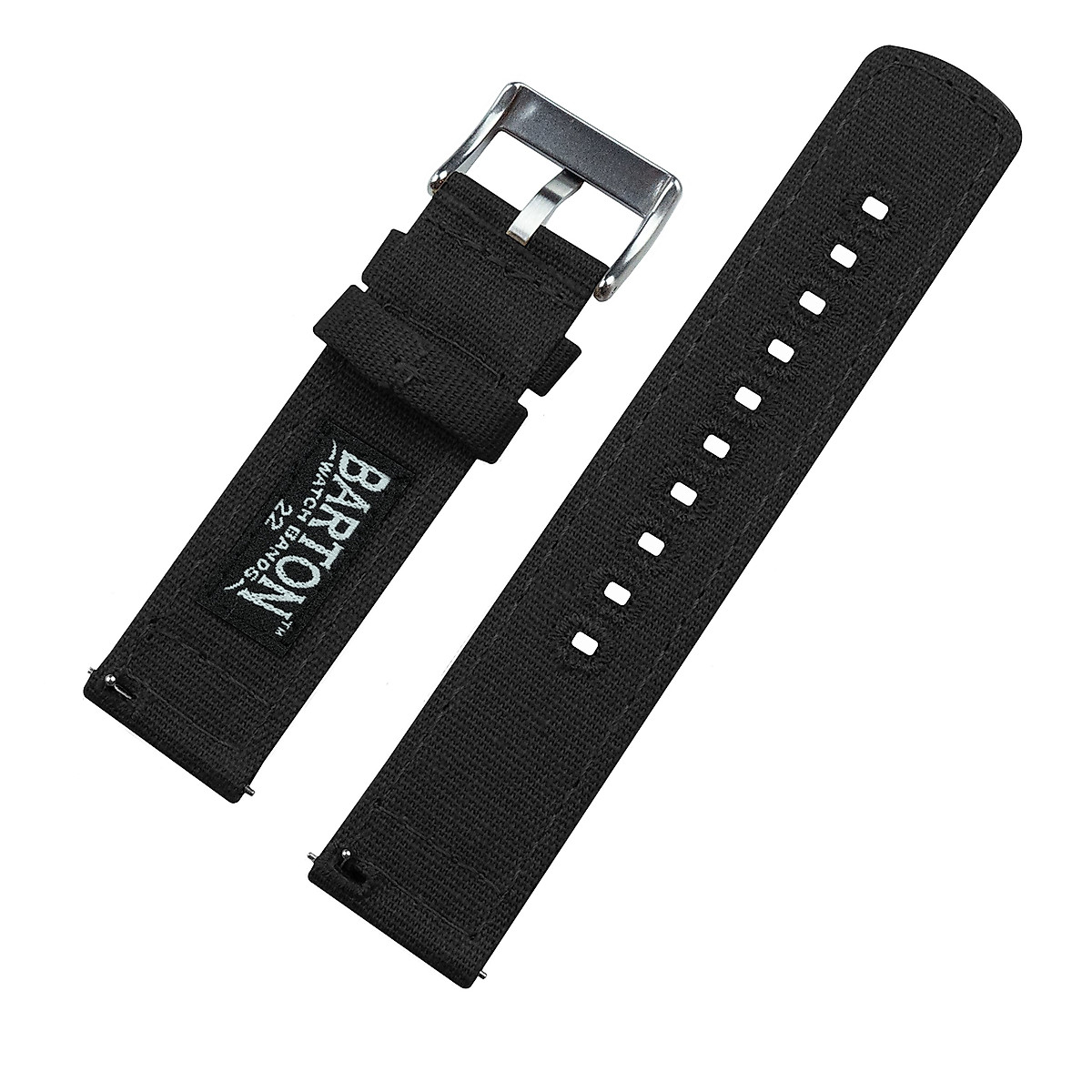 BARTON WATCH BANDS Quick Release Canvas Watch Band Straps, Black, 22mm