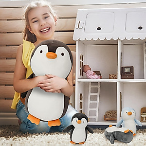 MMguai 4Pcs Penguin Plush Pillow, Giant Penguins Stuffed Animal Mommy 16 Inch with 3 Baby Penguin Plushies in Tummy, Gifts for Kids Girls Boys, Halloween, Christmas, Birthdays