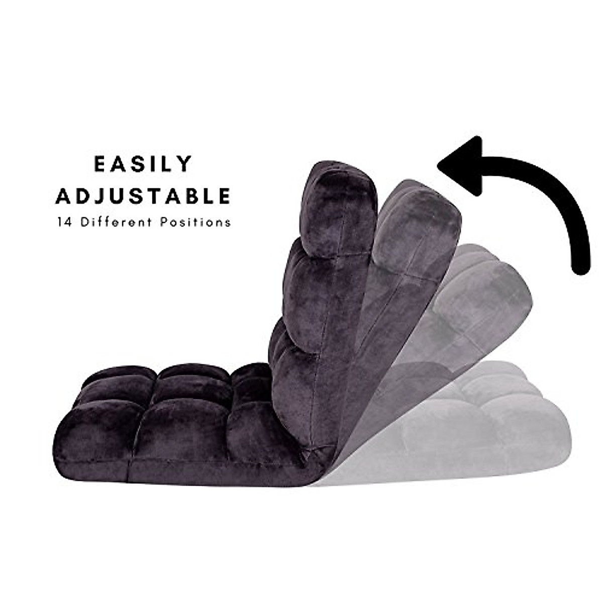 BIRDROCK HOME Adjustable 14-Position Memory Foam Floor Chair for Kids | 22.5" H x 19" W. 5.5" Thick Cushion | Eggplant | Comfy Back Support | Reading Game Meditating | Foldable Banana Rocker Chairs