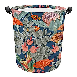 Laundry Basket Tropical Fish And Florals Foldable Laundry Hamper with Handles Collapsible Laundry Bucket for Toy Clothes Book