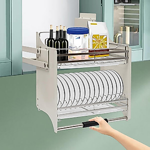 CheriMuMu Cabinet Organizer, 2 Tier Pull-Out Cabinet Organizer Spice and Dishes Pull Out Cabinet Storage Shelf Pull Down Heavy Duty Shelf Organizer, Wall Mounted Pantry Storage Shelf for Kitchen
