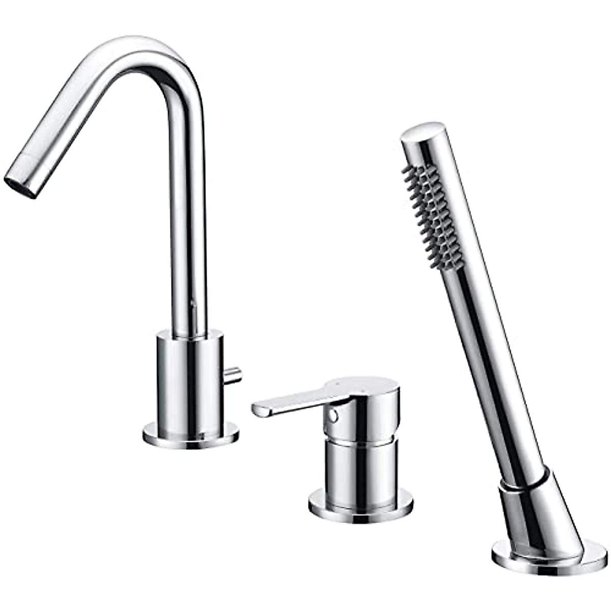 3 Hole Deck Mount Roman Tub Faucet with Hand Shower, Solid Brass Chrome Finish Valve Included