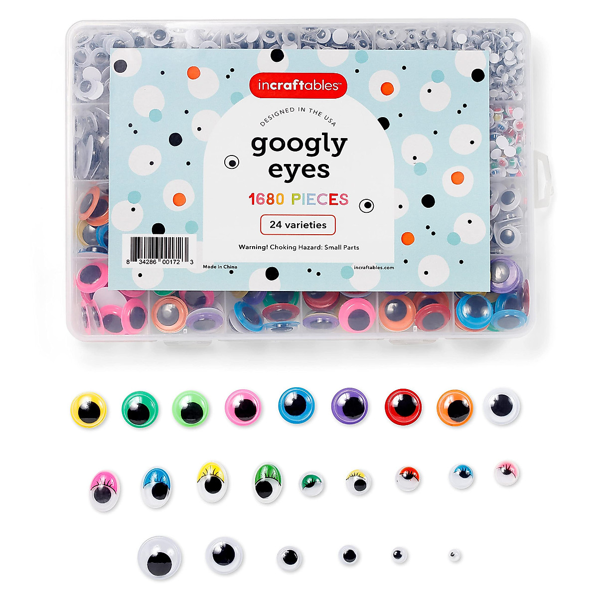 Incraftables Googly Eyes Self Adhesive 1680 pcs Set. Best Small & Large Colorful Sticky Wiggle Eye for DIY Arts (4 to 18 mm) for Crafts 30 Varieties. Craft Eyes for Kids & Adults