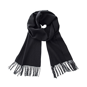 CALVIN & OLIVIA Soft Cashmere Feel Scarf Unisex Classic Plain Solid Tartan Winter Scarves Ombre Buffalo Tartan Tweed Houndstooth Gift for Men Women Black